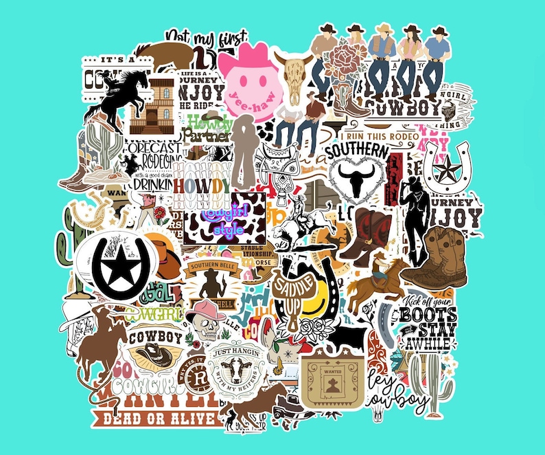 Western Stickers Pack 10-100 Stickers Cowboy Cowgirl - Etsy