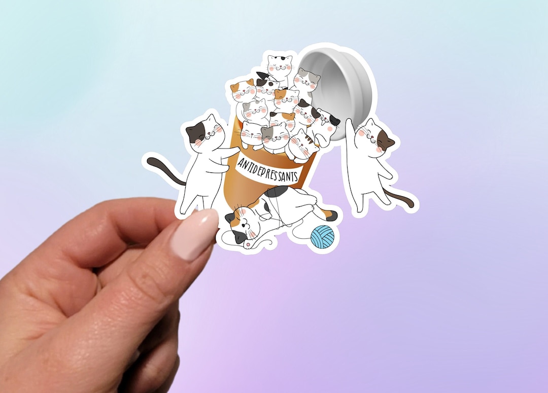 Antidepressants Cat Sticker | Cat Therapy Sticker | Cat Lover Sticker ...