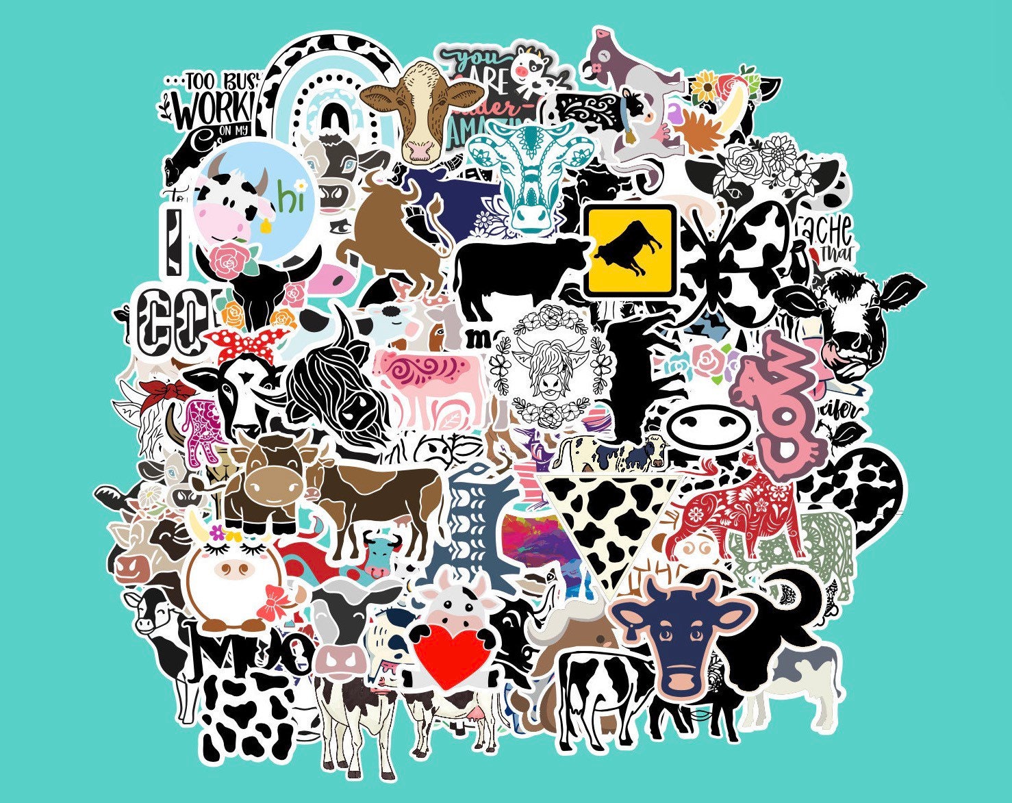 Cow Stickers Pack 10-100 Stickers Waterproof Sticker Pack - Etsy