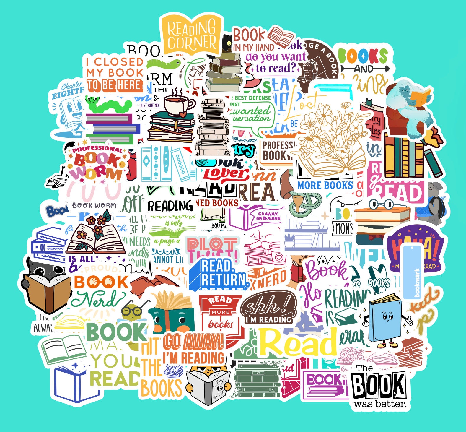 Book Lover Stickers: Waterproof Vinyl Decals for Laptop, Water Bottle ...
