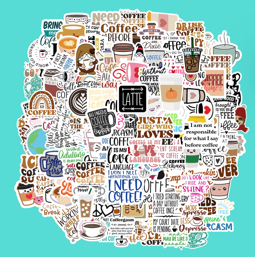 Coffee Sticker | 10-100 Coffee Sticker Pack | Coffee Lover Stickers ...