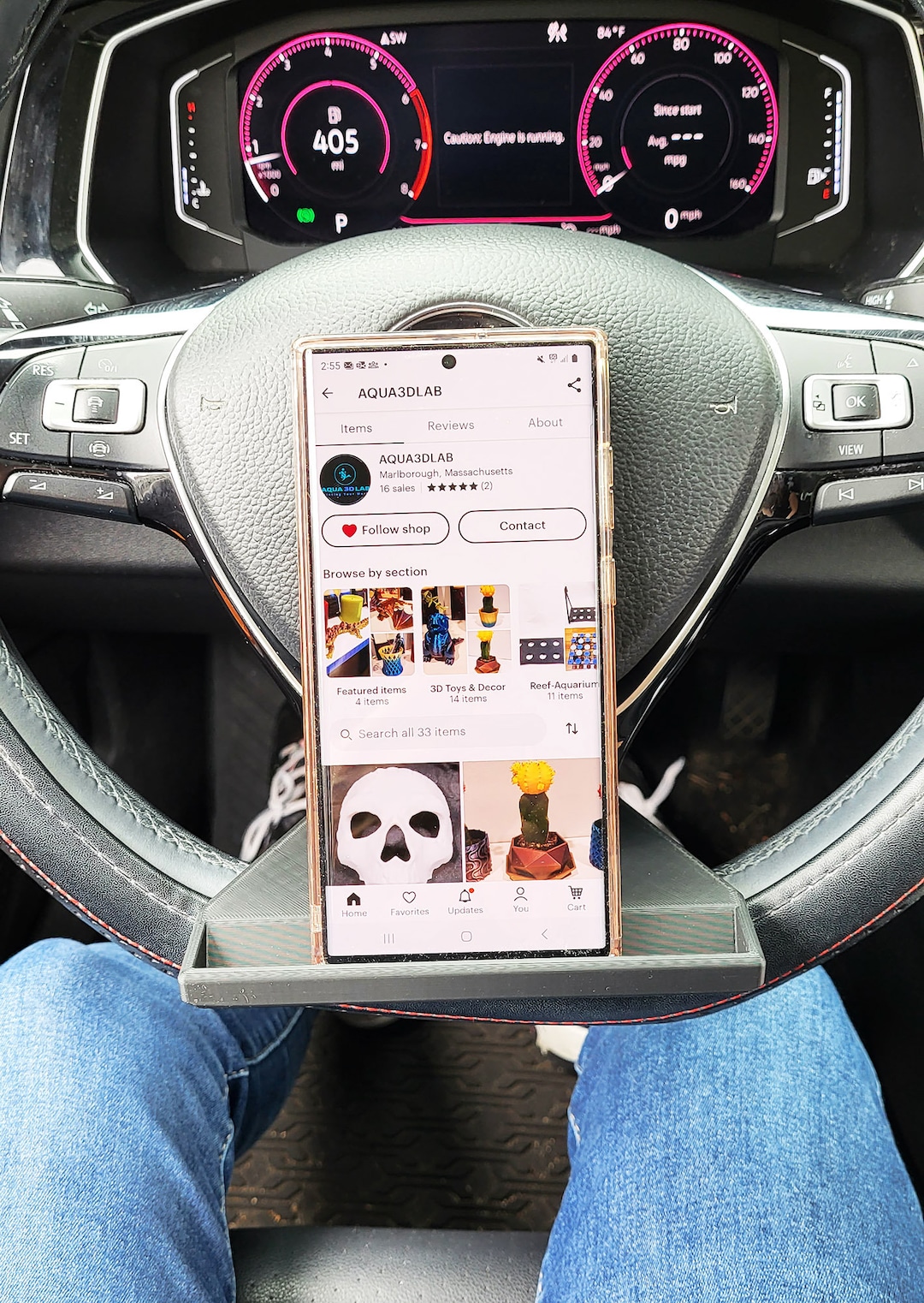 Steering Wheel Phone Holder, Tablet, Kindle up to 5.5" Wide 3D Printed ...