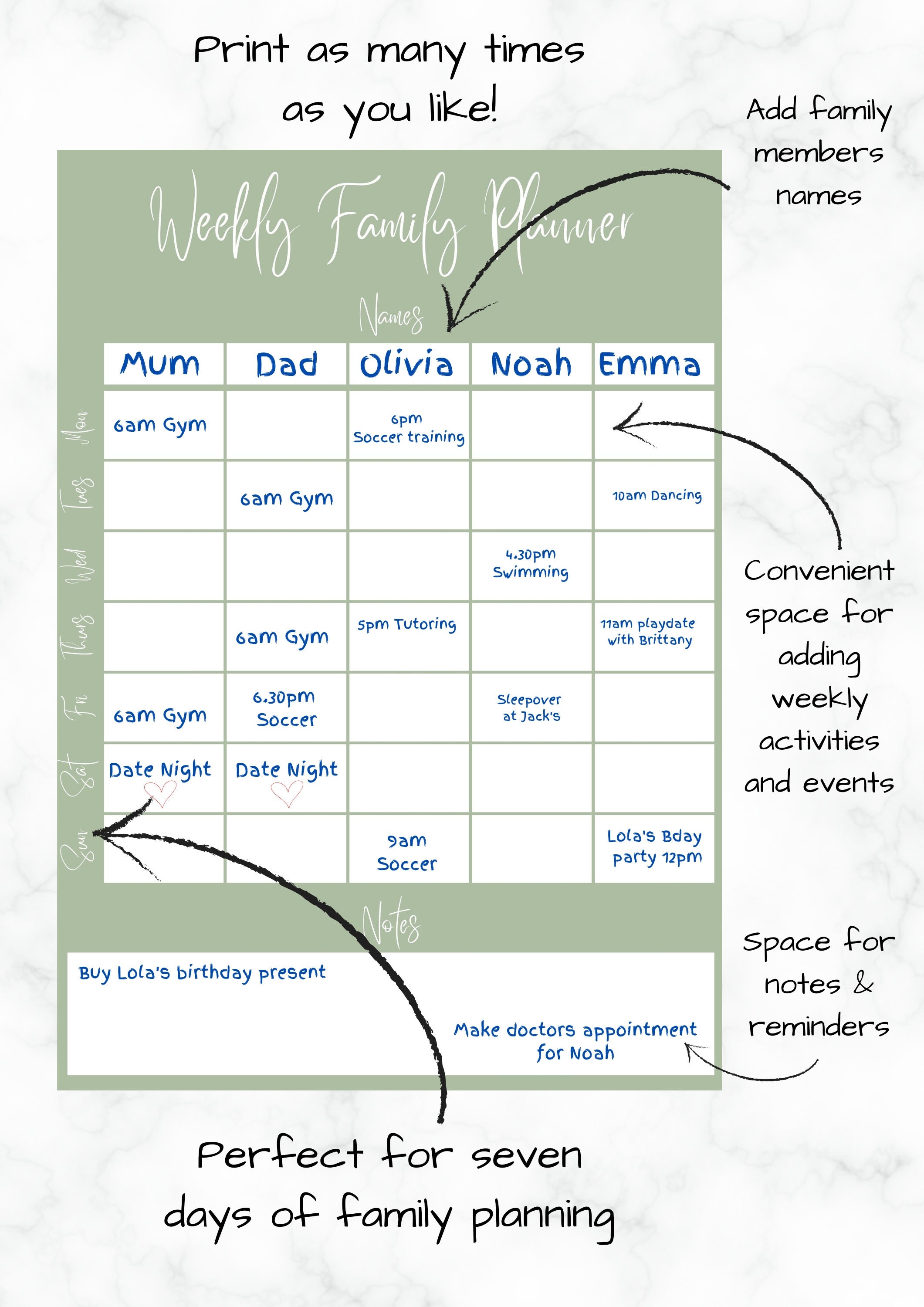 Weekly FAMILY PLANNER | Family Planner | Printable Family Calendar ...