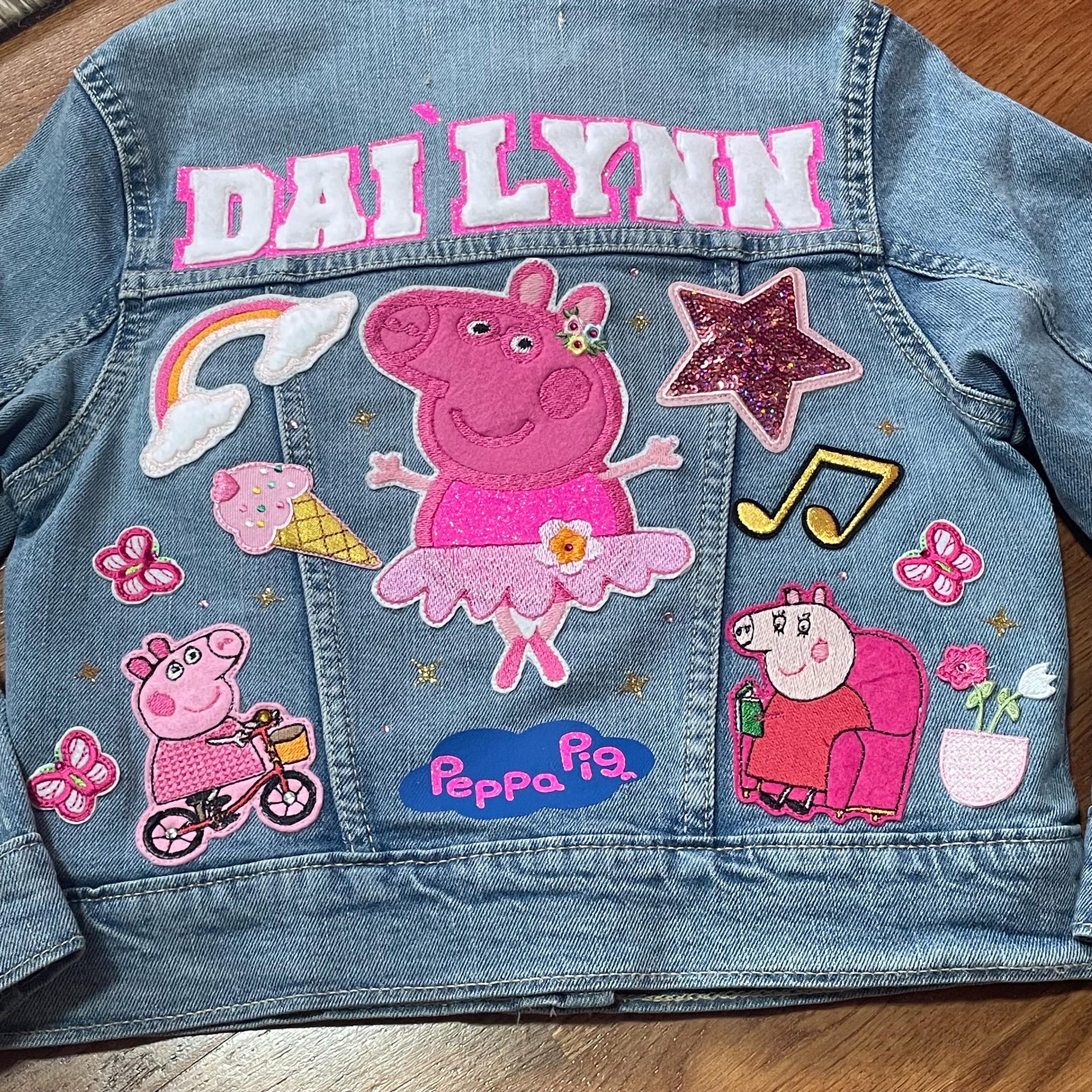 Custom Peppa Pig Denim Jacket, Varsity Letter, Personalized Jacket With ...