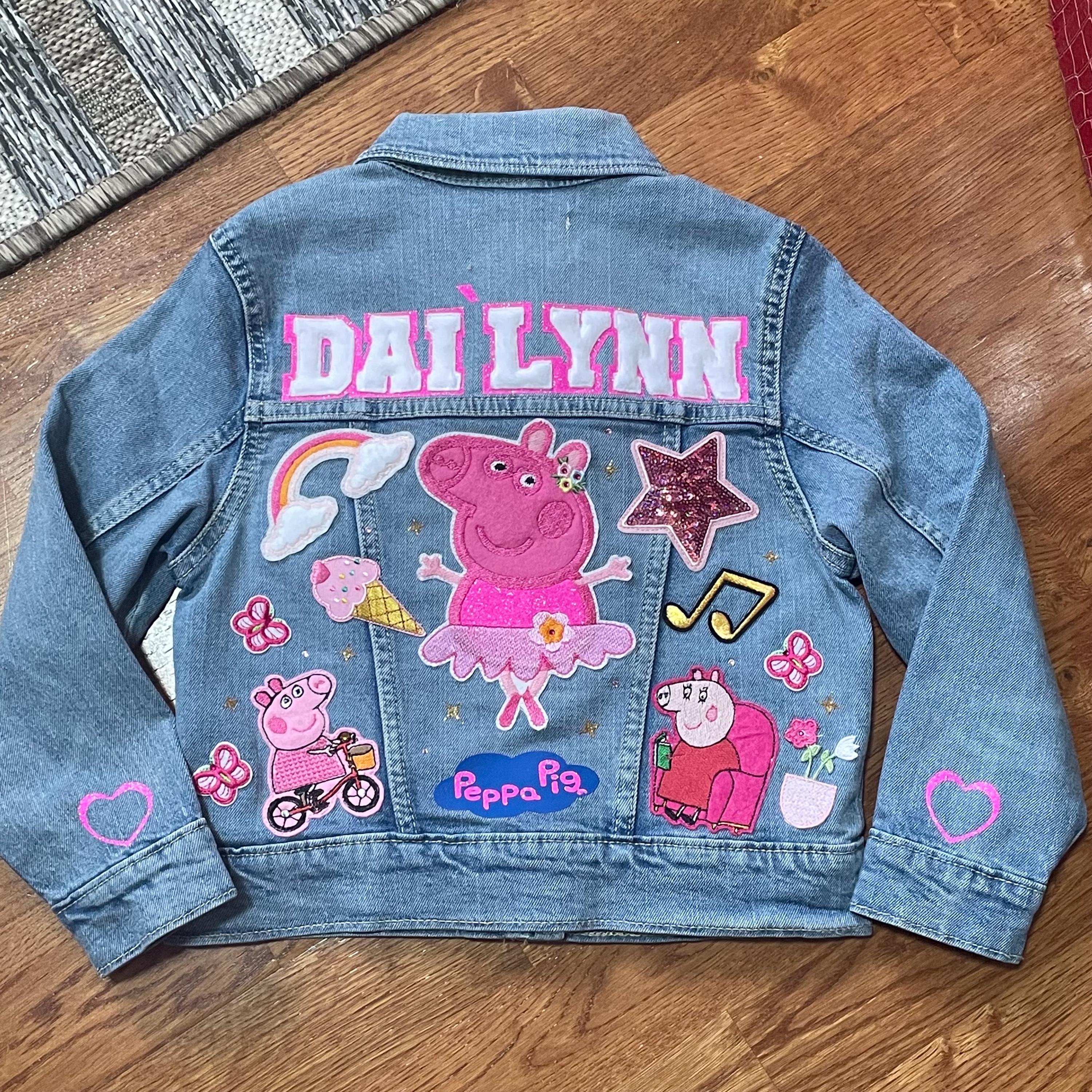 Custom Peppa Pig Denim Jacket, Varsity Letter, Personalized Jacket With ...