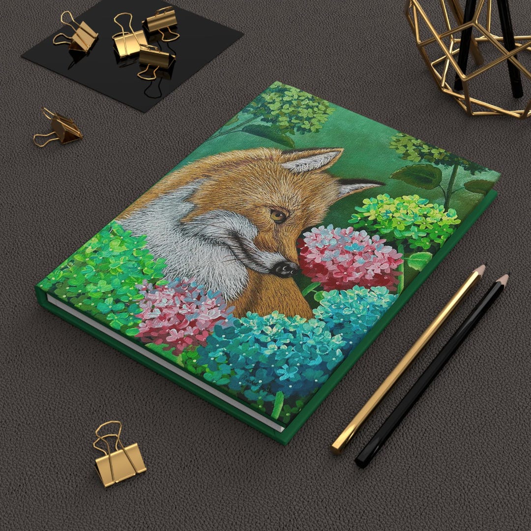 Fox Painting on Hardcover Journal, Art Print Journal, Floral Journal ...