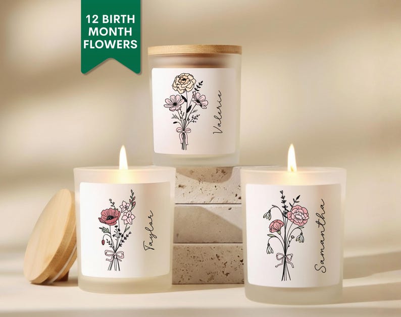 Birth Month Flower Candle Personalized Birthday Candle for Mom Custom ...