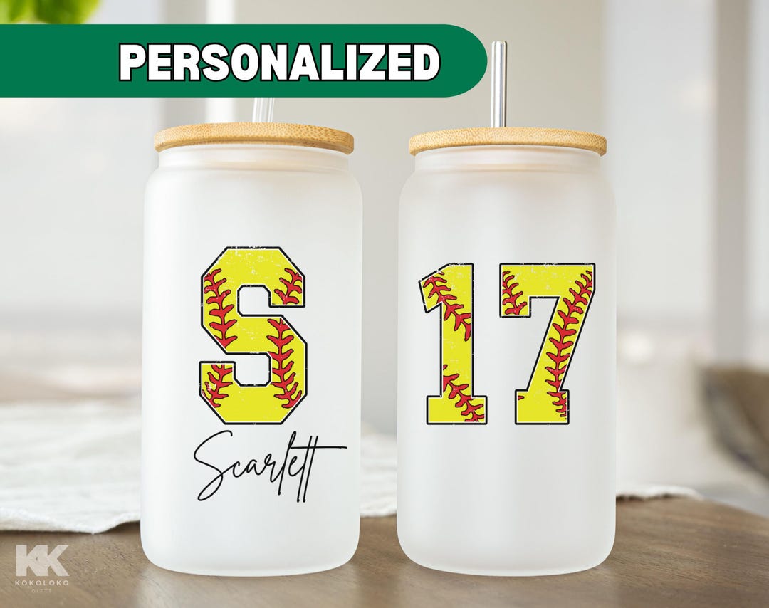 Personalized Softball Glass Tumbler, Custom Gift for Softball Player ...