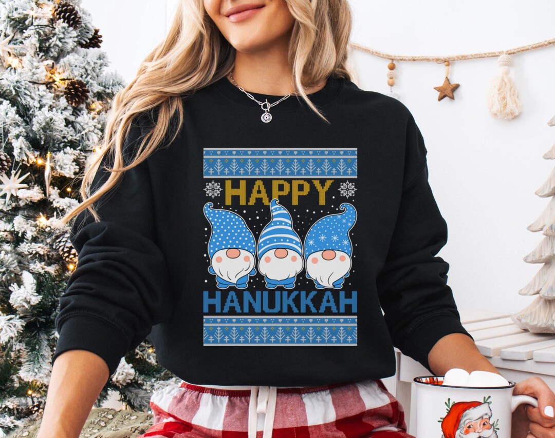 Happy Hanukkah Sweatshirt, Hanukkah Ugly Sweater Hanukkah Gifts Menorah ...