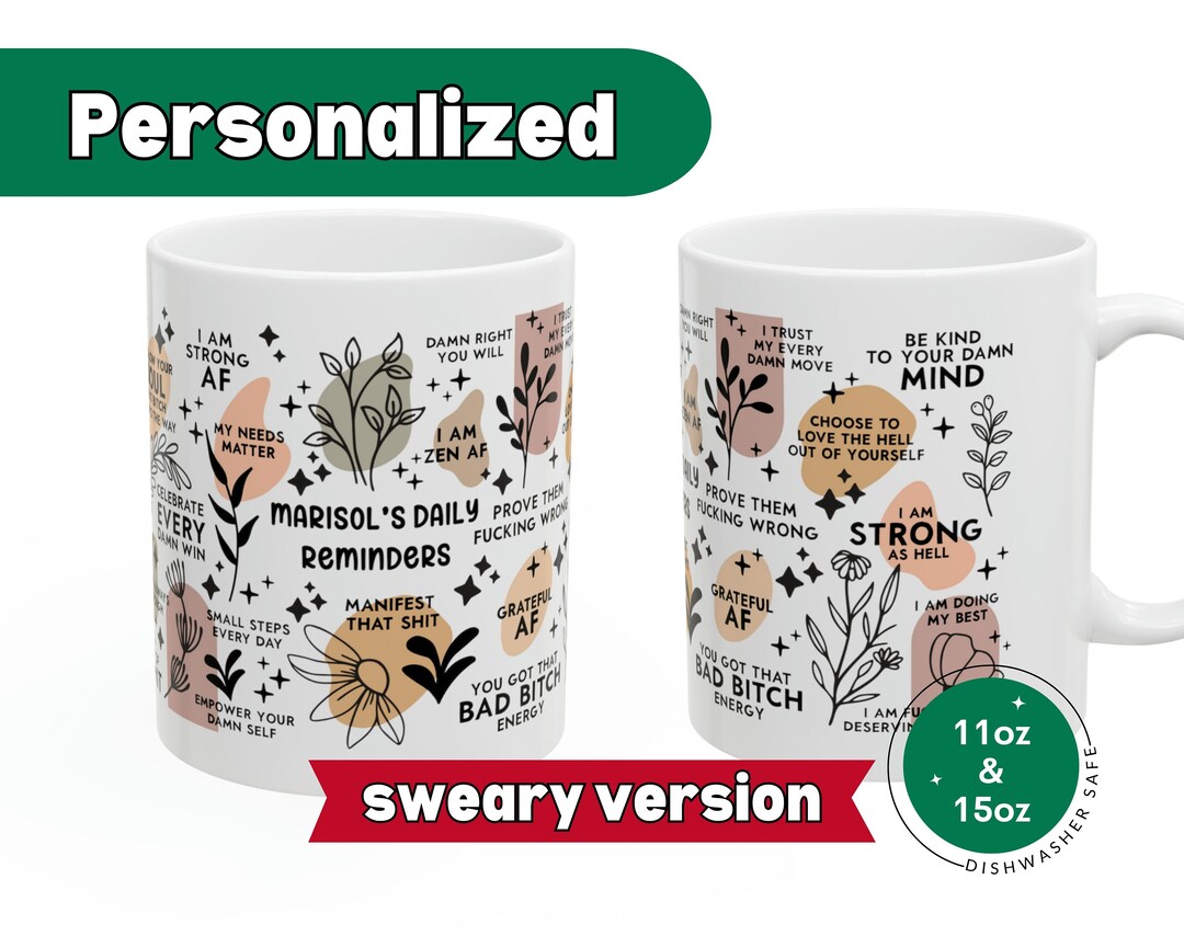 Personalized Swear Daily Affirmations Mug, Daily Reminder Mug, Mental ...