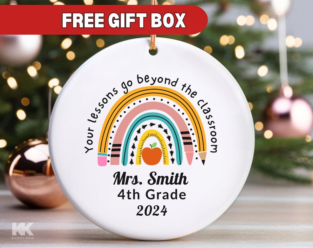 Teacher Christmas Gifts, Personalized Teacher Ornament Custom Rainbow ...