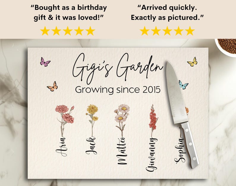 Personalized Gift for Grandma Grandma's Garden Glass Cutting Board ...