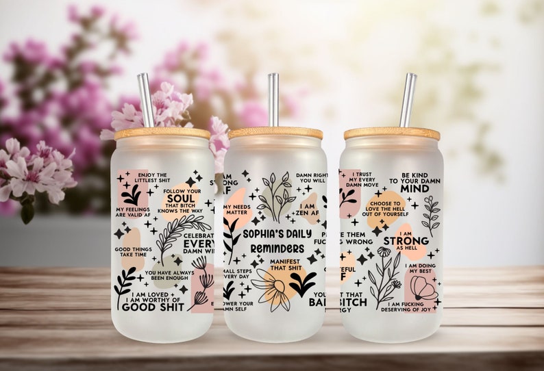 Personalized Daily Reminder Affirmations Iced Coffee Cup With Lid And