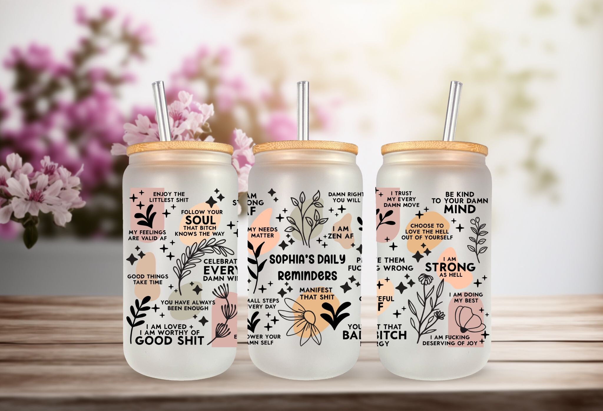 Personalized Daily Reminder Affirmations, Iced Coffee Cup With Lid and ...