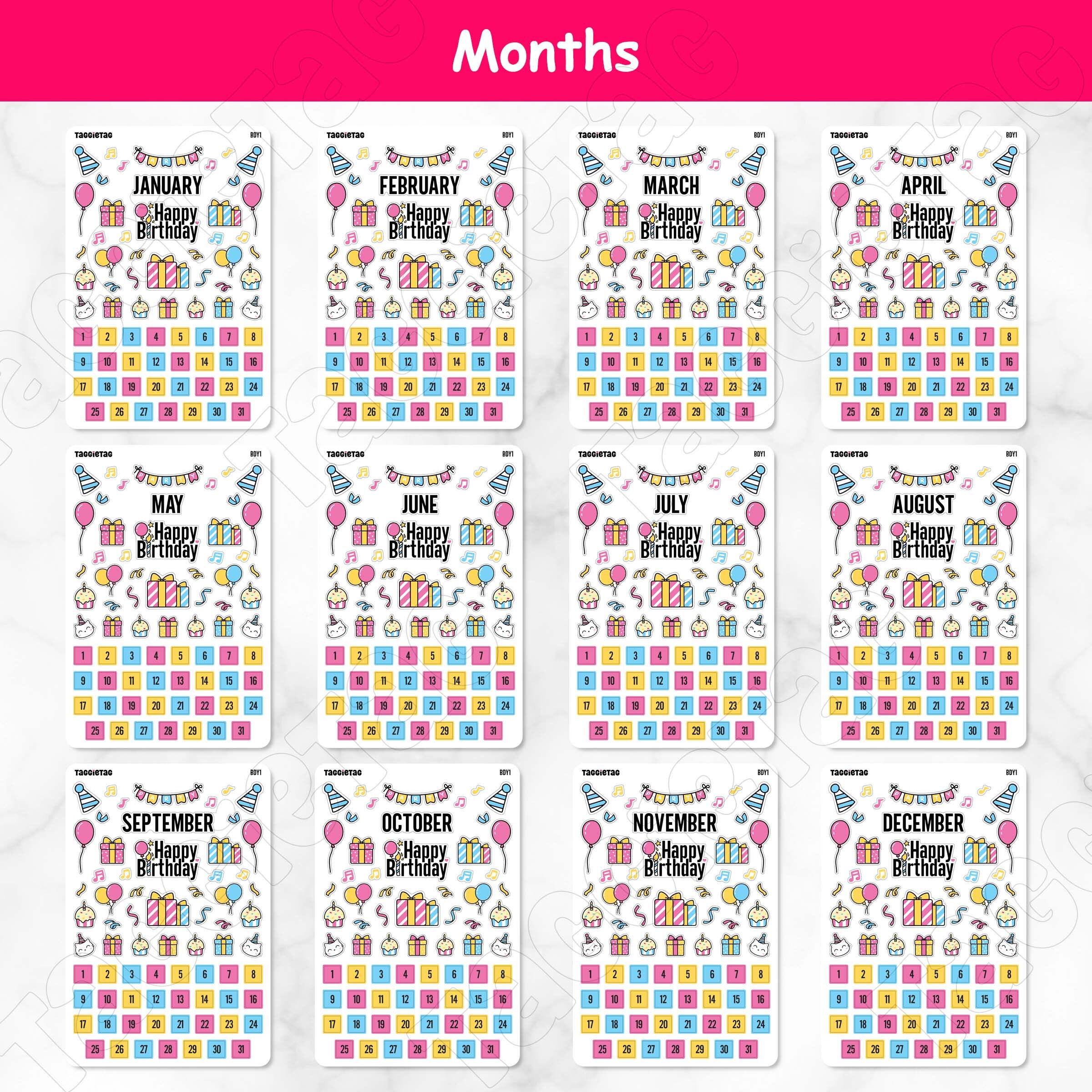 Birthday Stickers for Planner and Bullet Journal Birthday Month ...