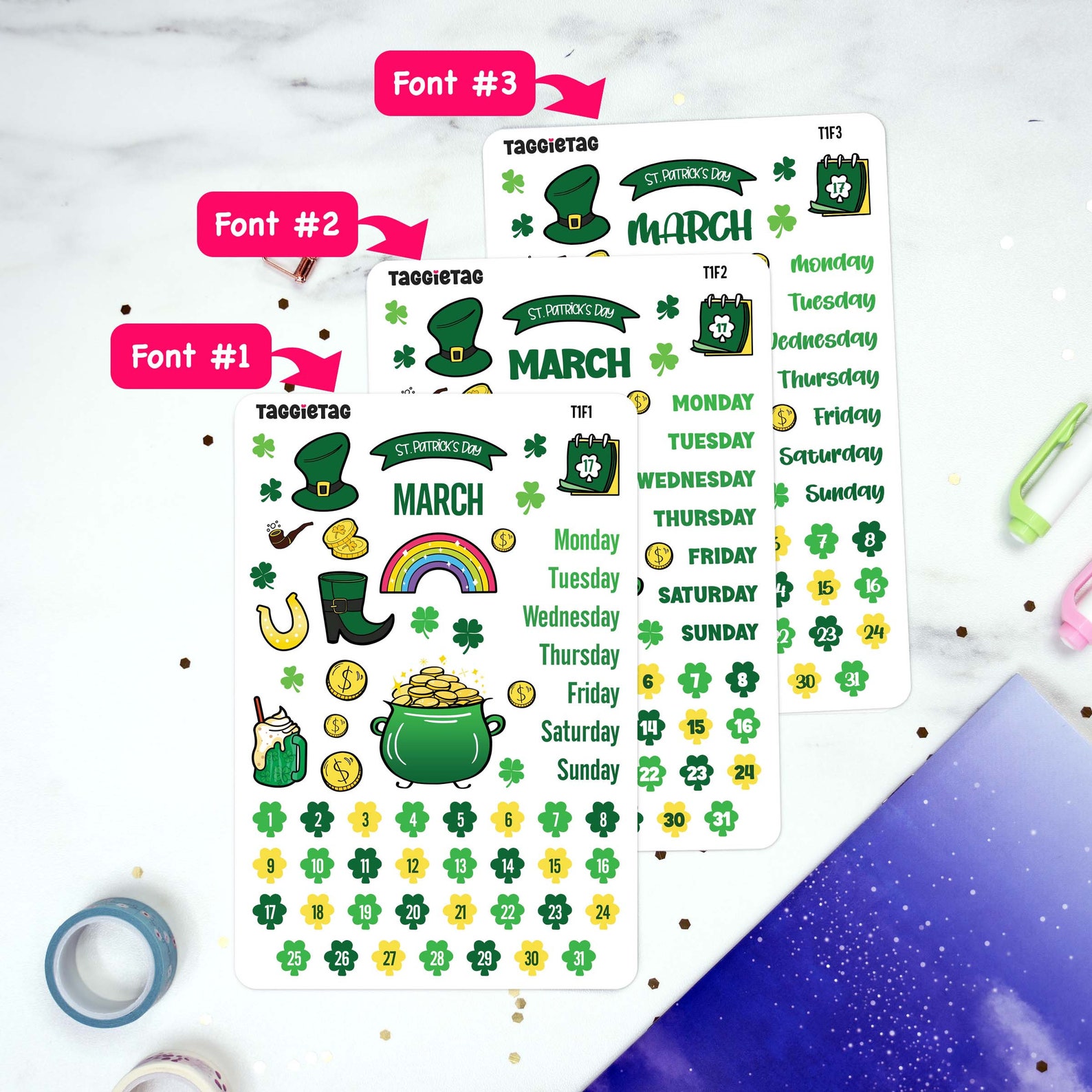 St Patrick's Day Planner Stickers for Bullet Journal March Lucky Theme ...