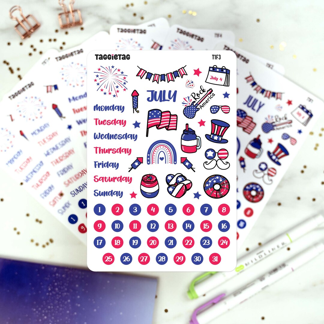 Sticker for 4th July Planner Sticker Monthly Kit for Bullet Journal for ...