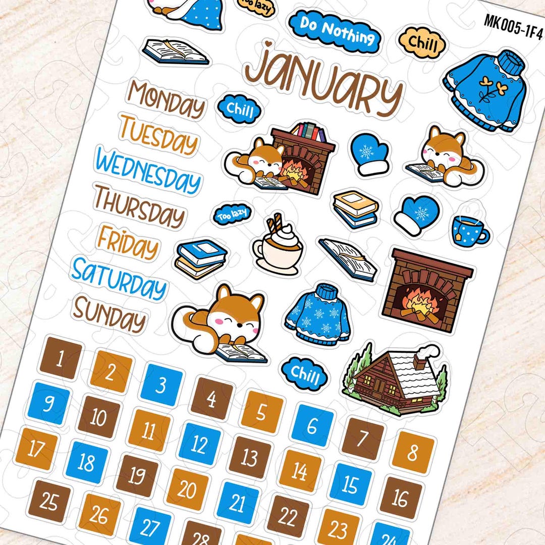 January Cozy Winter Theme Planner Stickers | Planner Stickers Monthly ...