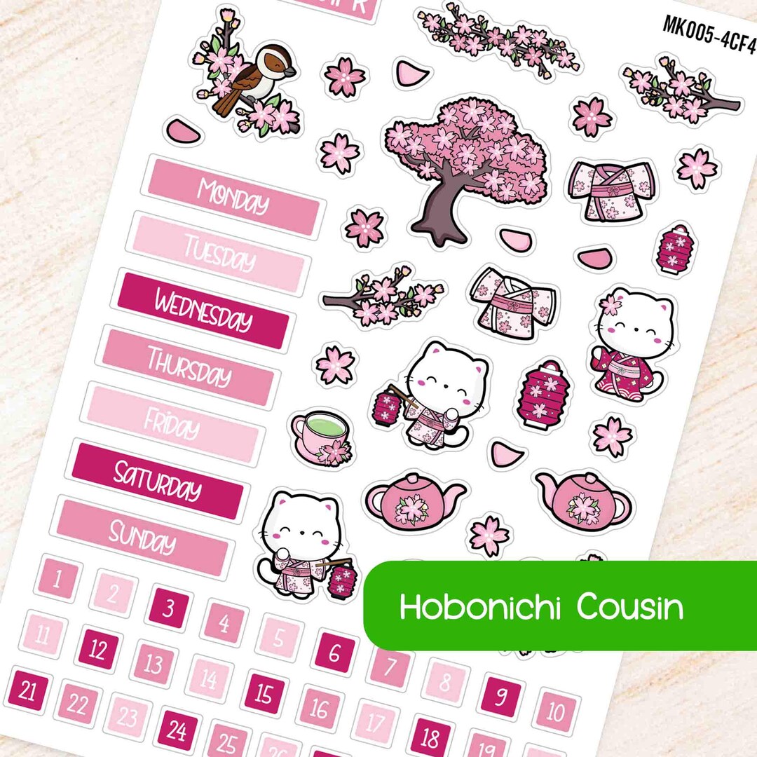 April Cherry Blossom Hobonichi Cousin A5 Monthly Planner Sticker Kit ...