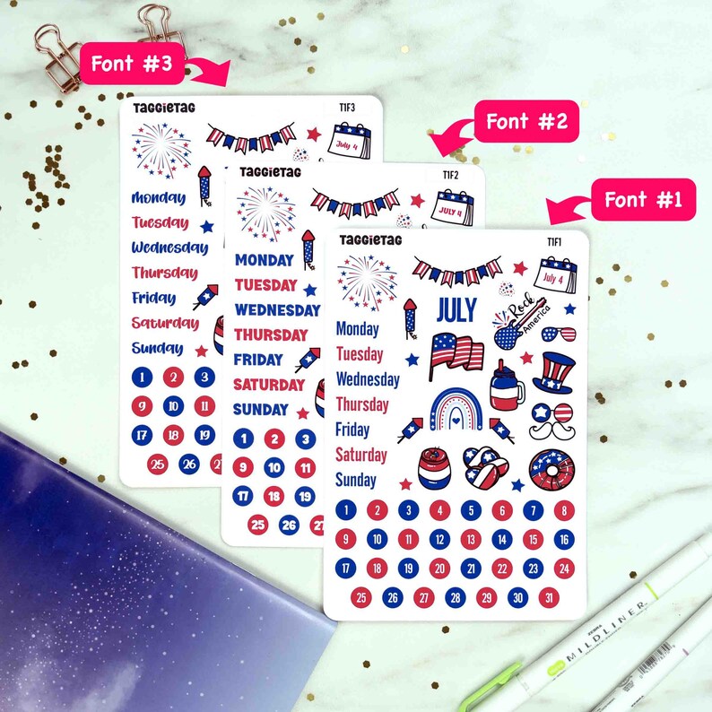 Sticker for 4th July Planner Sticker Monthly Kit for Bullet - Etsy