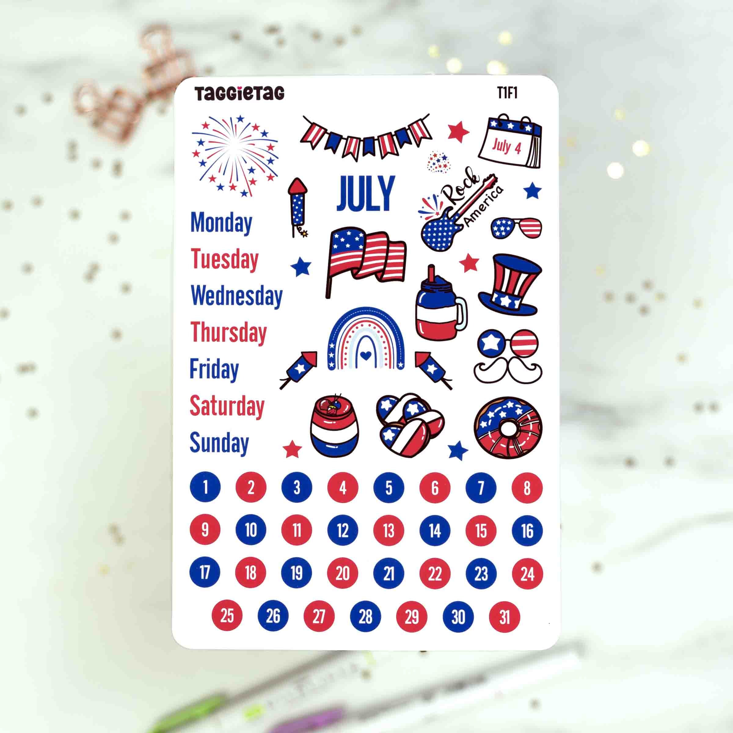 Sticker for 4th July Planner Sticker Monthly Kit for Bullet - Etsy
