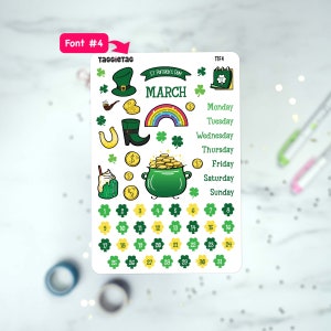St Patrick's Day Planner Stickers for Bullet Journal March Lucky Theme ...