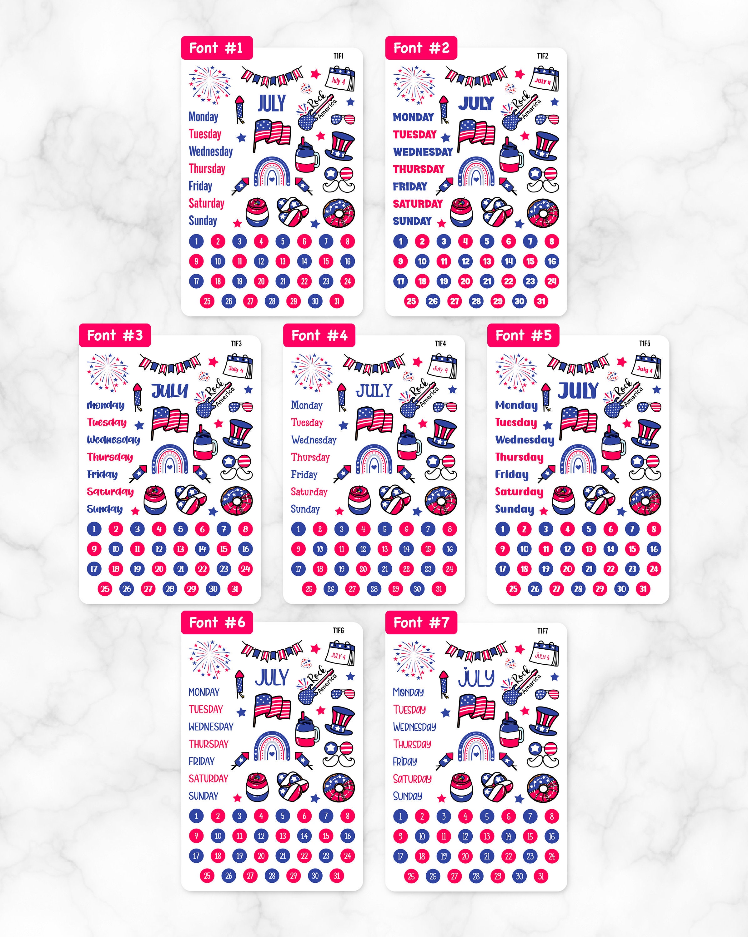 Sticker for 4th July Planner Sticker Monthly Kit for Bullet - Etsy