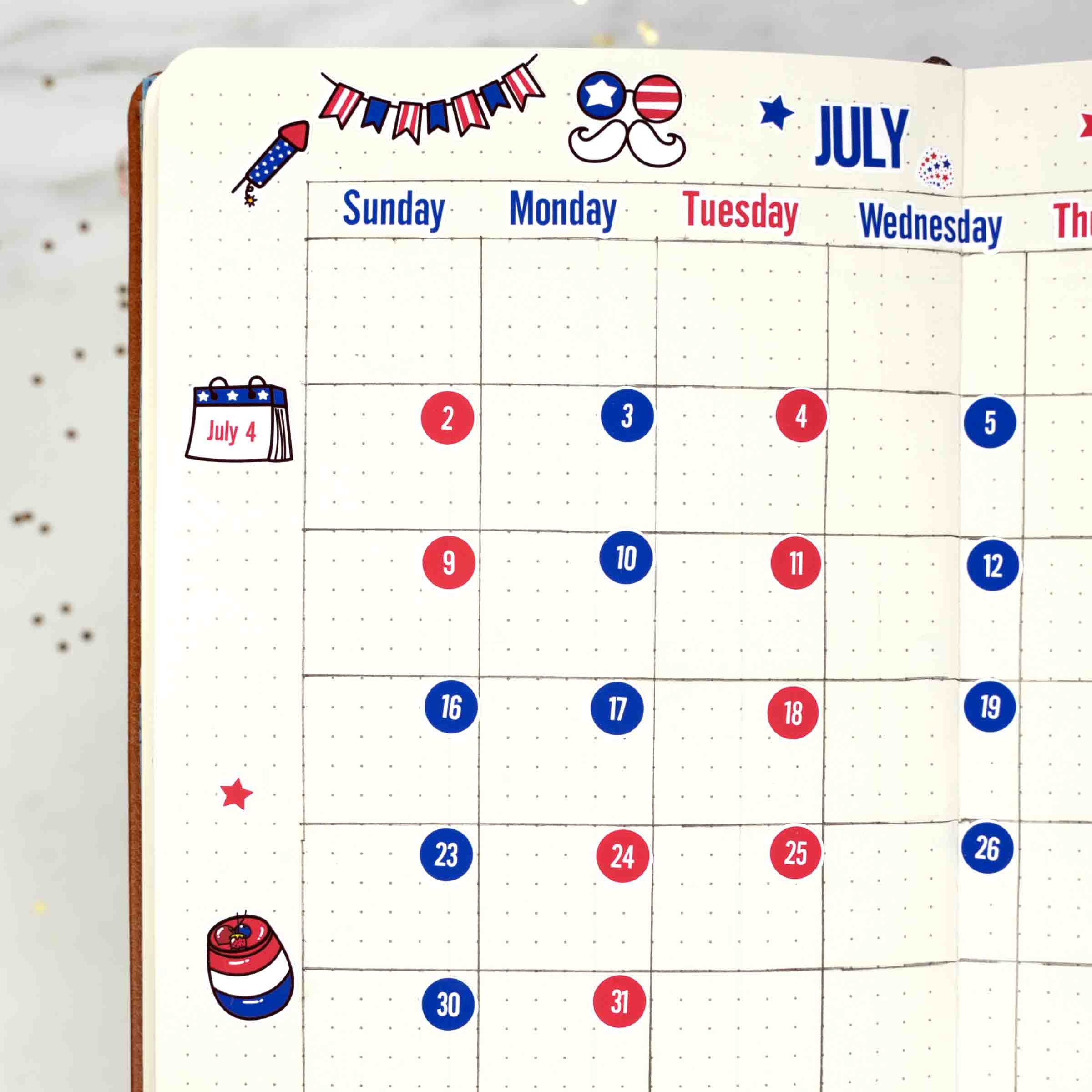 Sticker for 4th July Planner Sticker Monthly Kit for Bullet - Etsy
