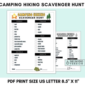 Camping Hiking Scavenger Hunt, Scavenger Hunt, Outdoor Scavenger Hunt ...
