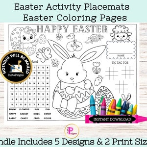 Easter Coloring Pages Activity Placemats, Easter Activity Sheets ...
