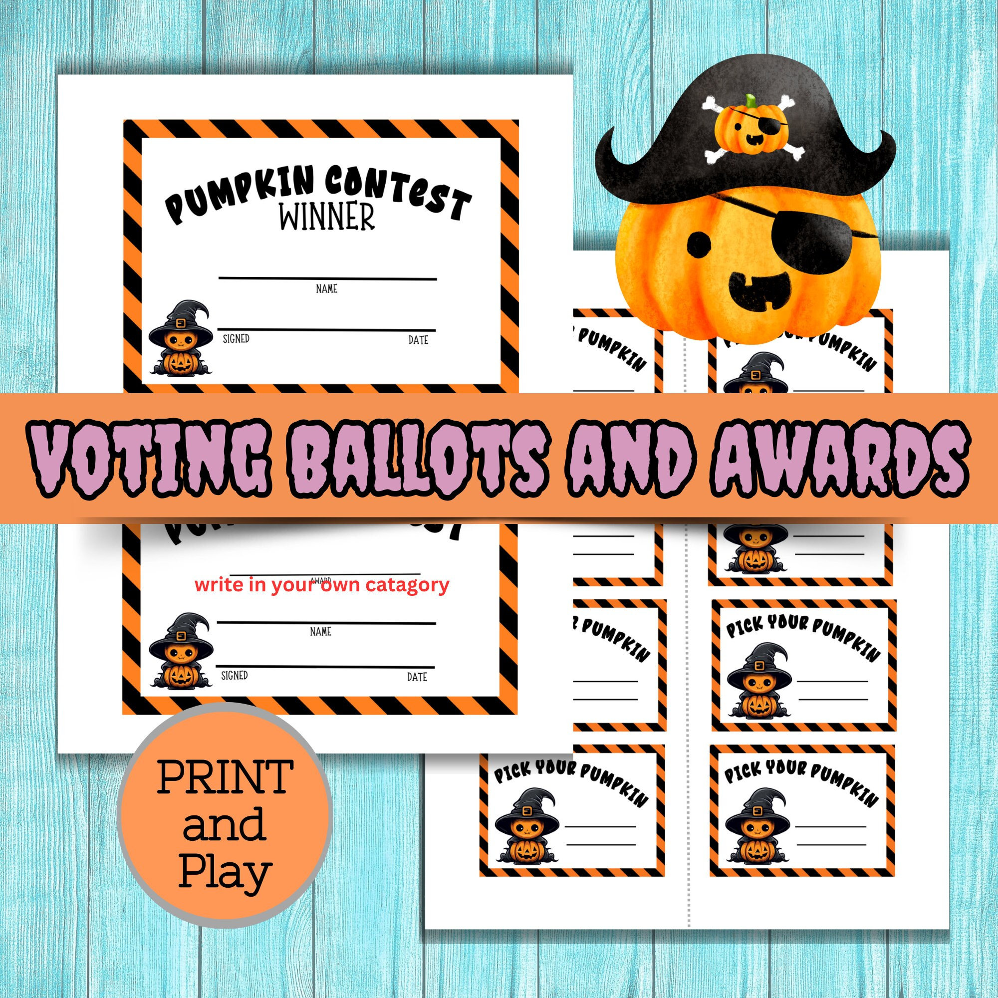 Pumpkin Decorating Contest Ballot, Halloween Voting Ballot, Blank ...