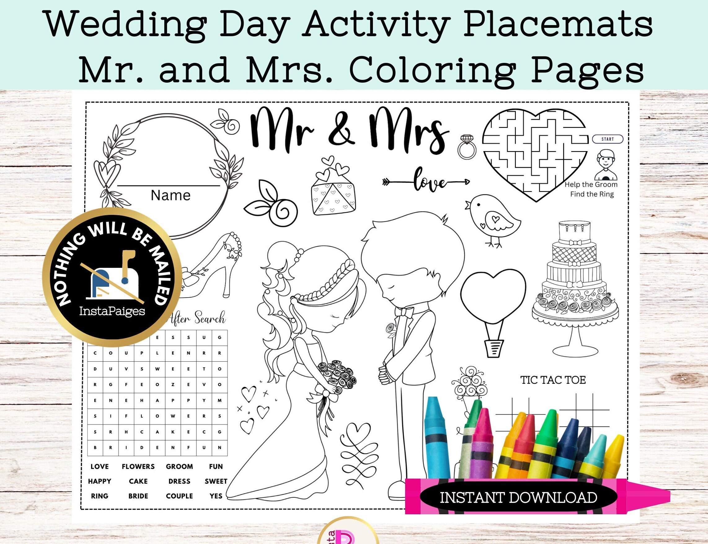 Wedding Coloring Page Placemats, Activity Coloring Pages, Unique ...