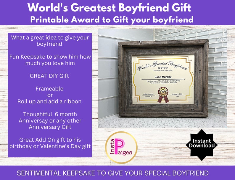 World's Greatest Boyfriend Award Certificate, 6 Month Anniversary ...