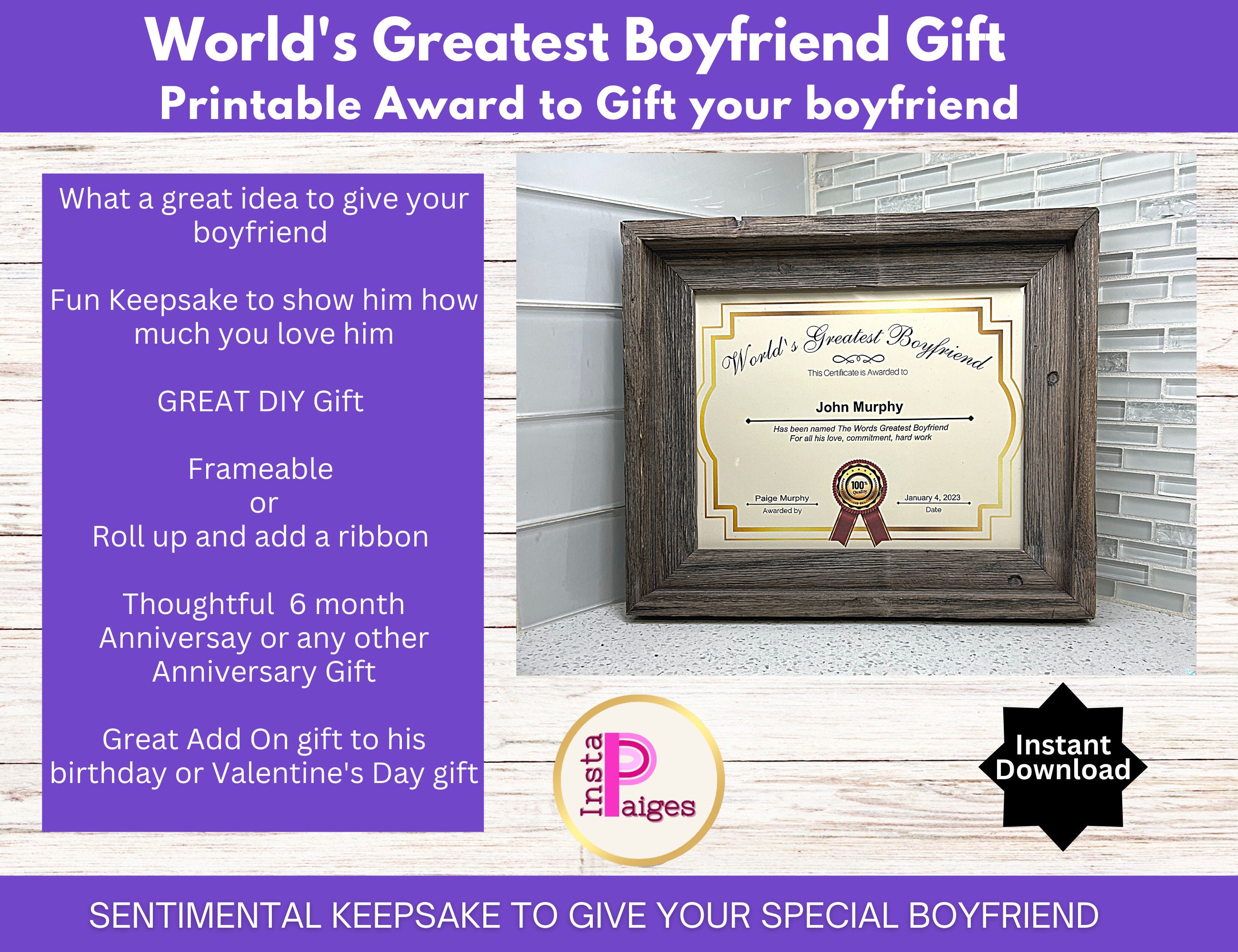 World's Greatest Boyfriend Award Certificate, 6 Month Anniversary ...