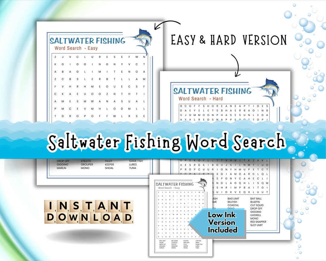 Deep Sea Fishing Word Search, Word Search for Kids, Saltwater Fishing ...
