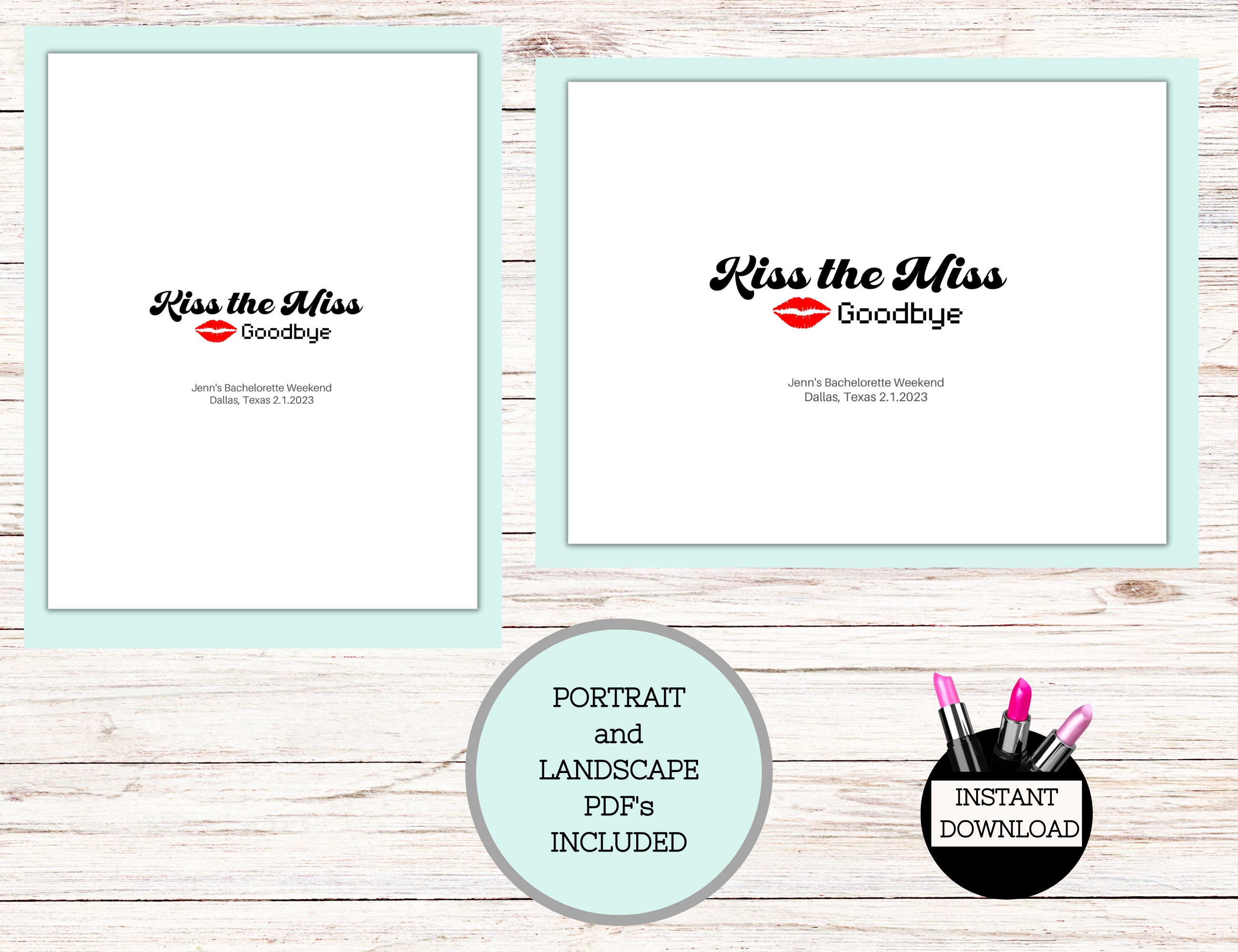 Kiss the Miss Goodbye, Printable Template, Miss to Mrs., Guest Book ...