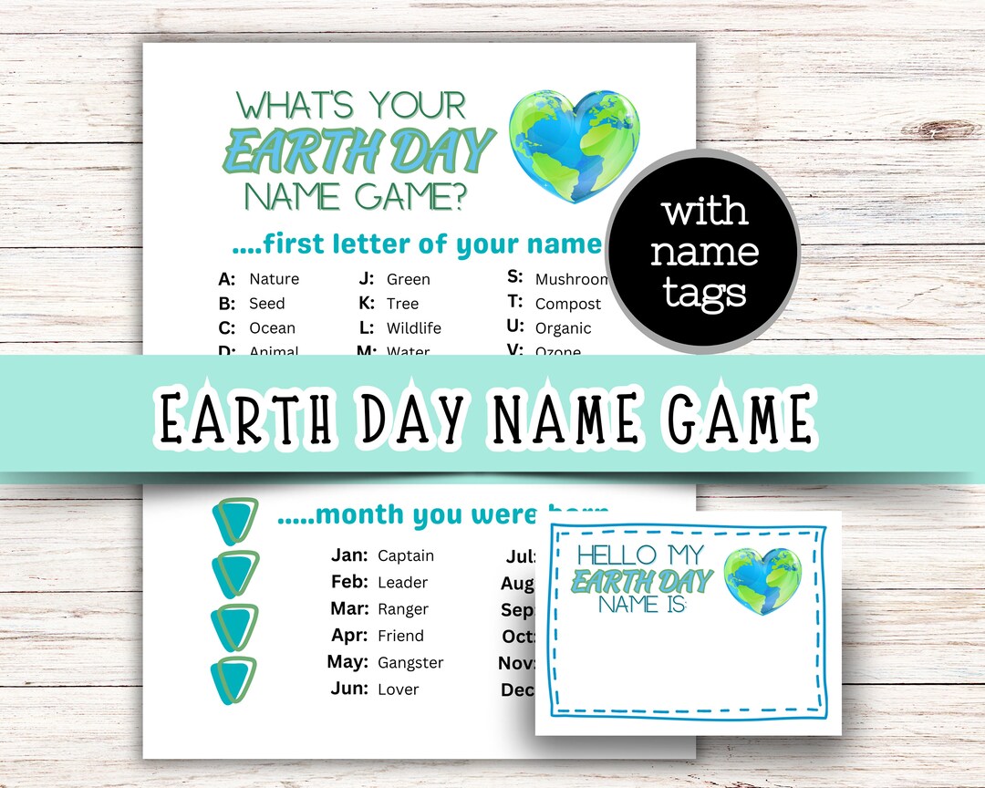 What's Your Earth Day Name Game, Earth Day Printable for Kids, Earth ...