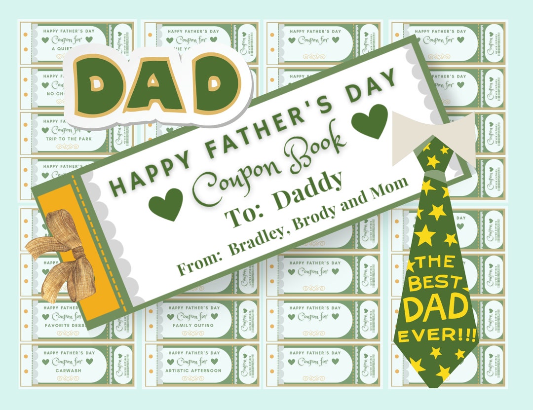 Fathers Day Coupons, Dad Coupon Book, Fathers Day Gifts From Kids DIY ...