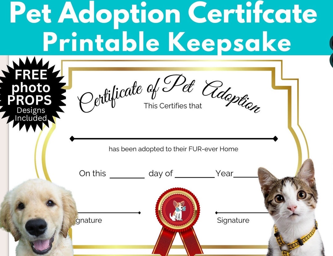 Pet Adoption Certificate, Puppy Adoption Certificate, Dog Adoption ...
