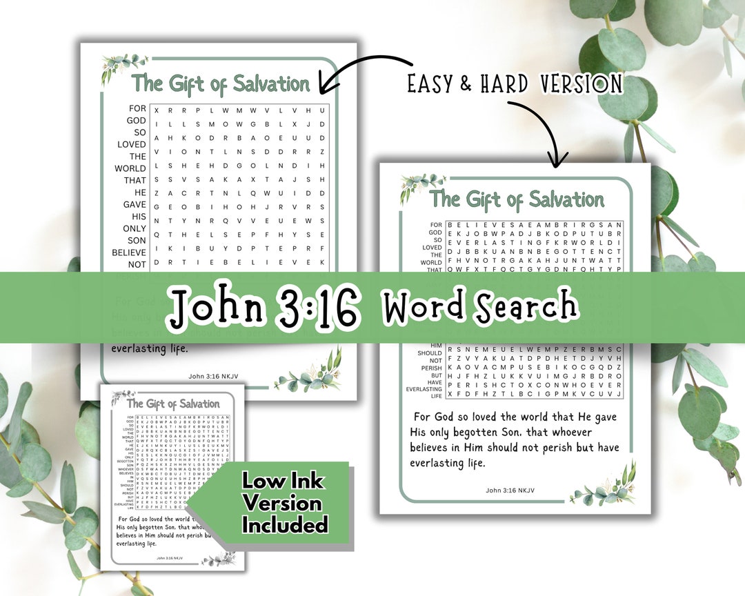 The Gift of Salvation Word Search, John 3 16, Plan of Salvation, Bible ...