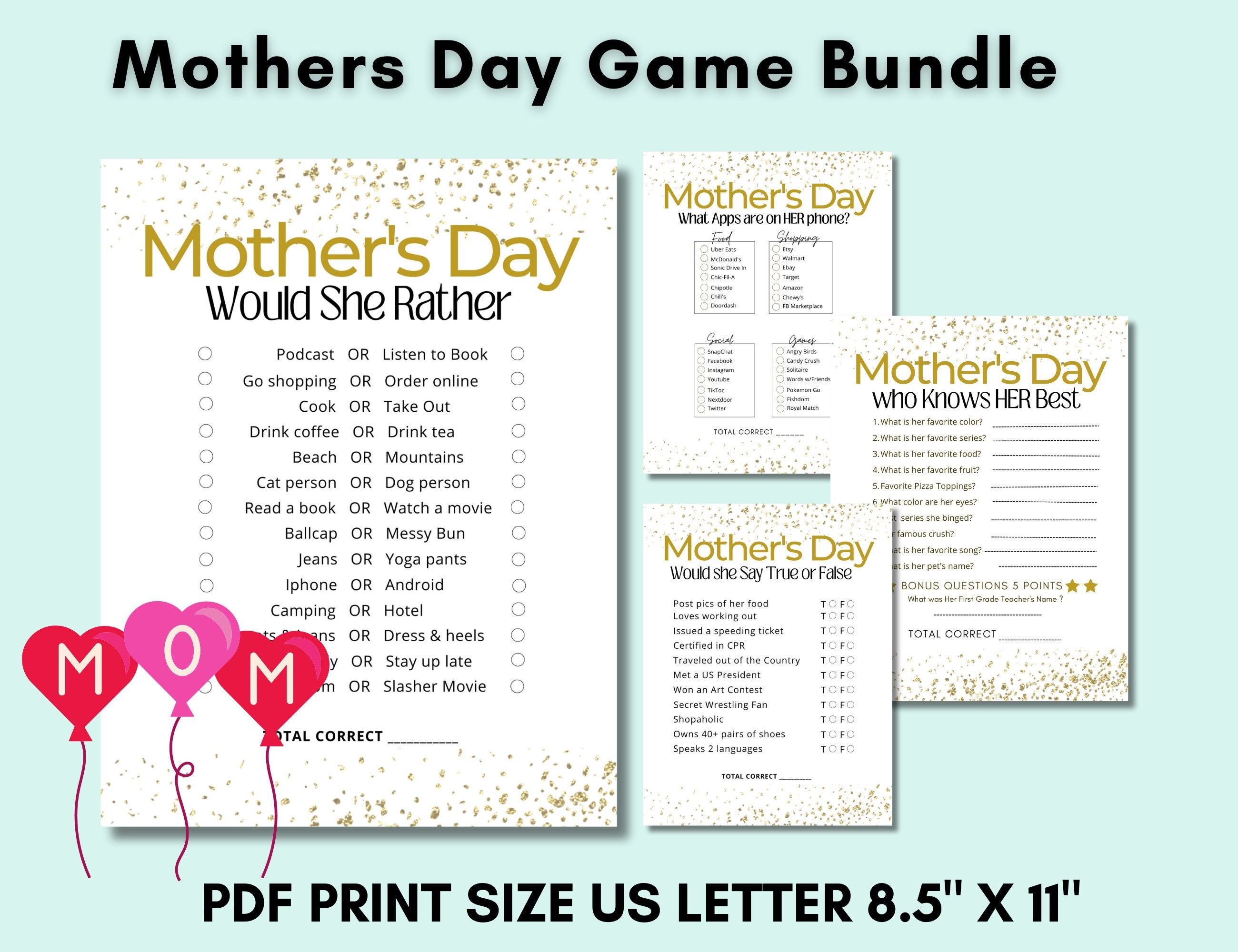 Mom Trivia Game, Mothers Day Quiz, Would She Rather Who Knows Mommy ...