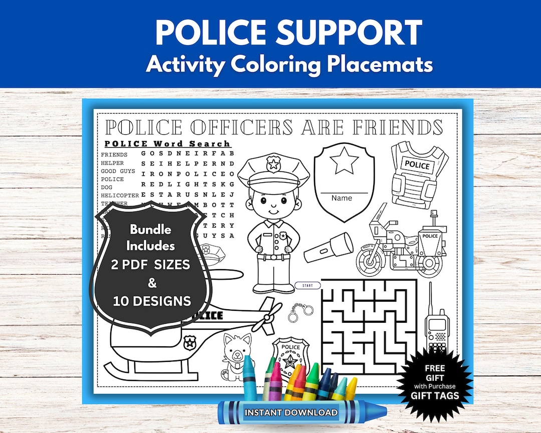 Police Support Activity Coloring Placemats / Law Enforcement Coloring ...