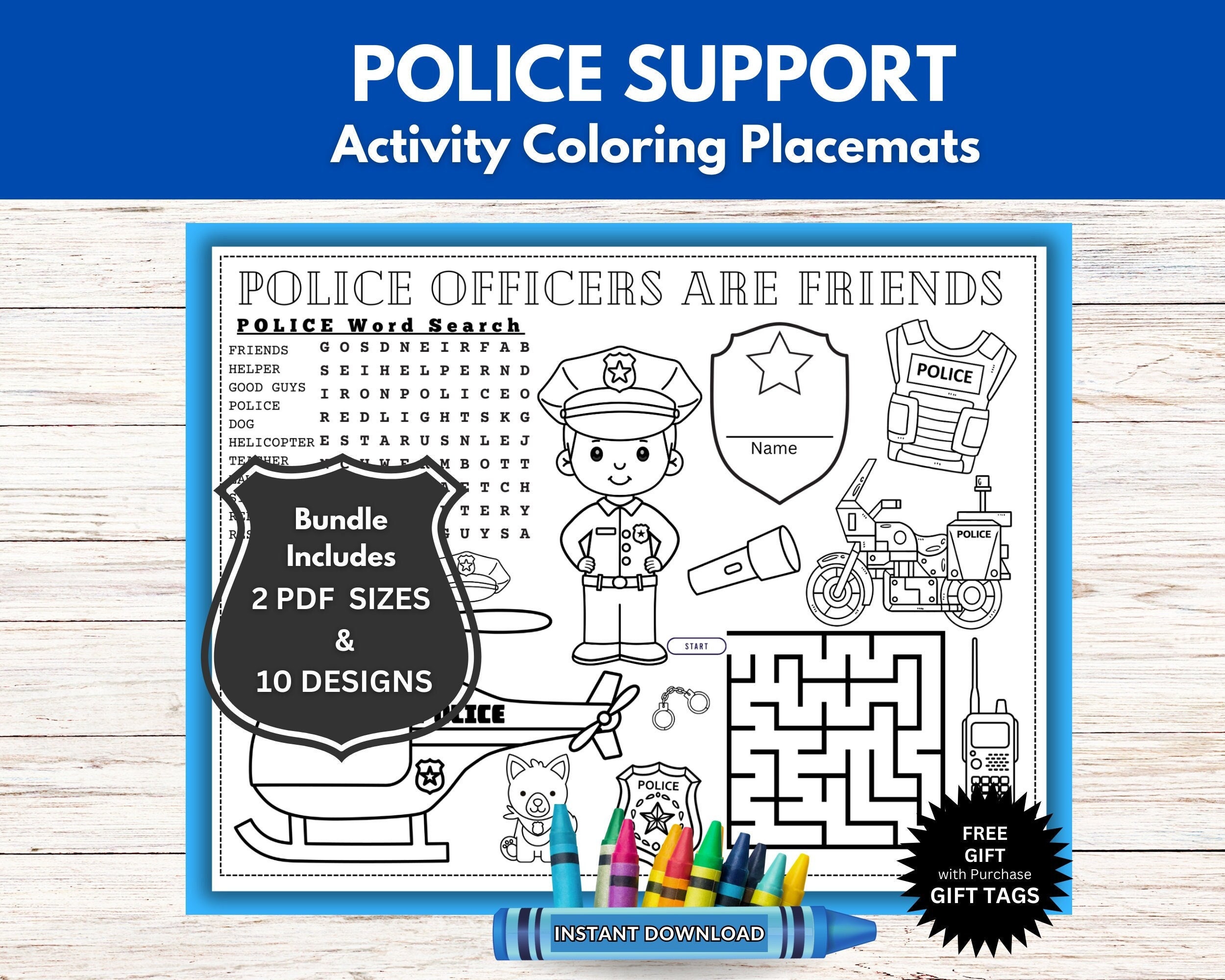 Police Support Activity Coloring Placemats / Law Enforcement Coloring ...