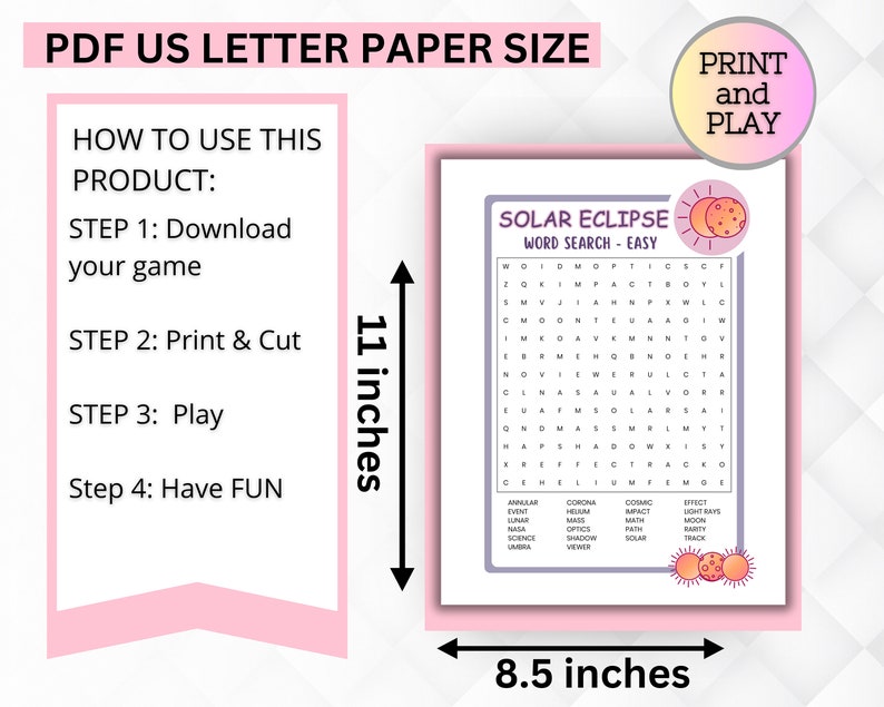 Solar Eclipse Game Bundle, Word Search, Name Game, Games for Kids ...