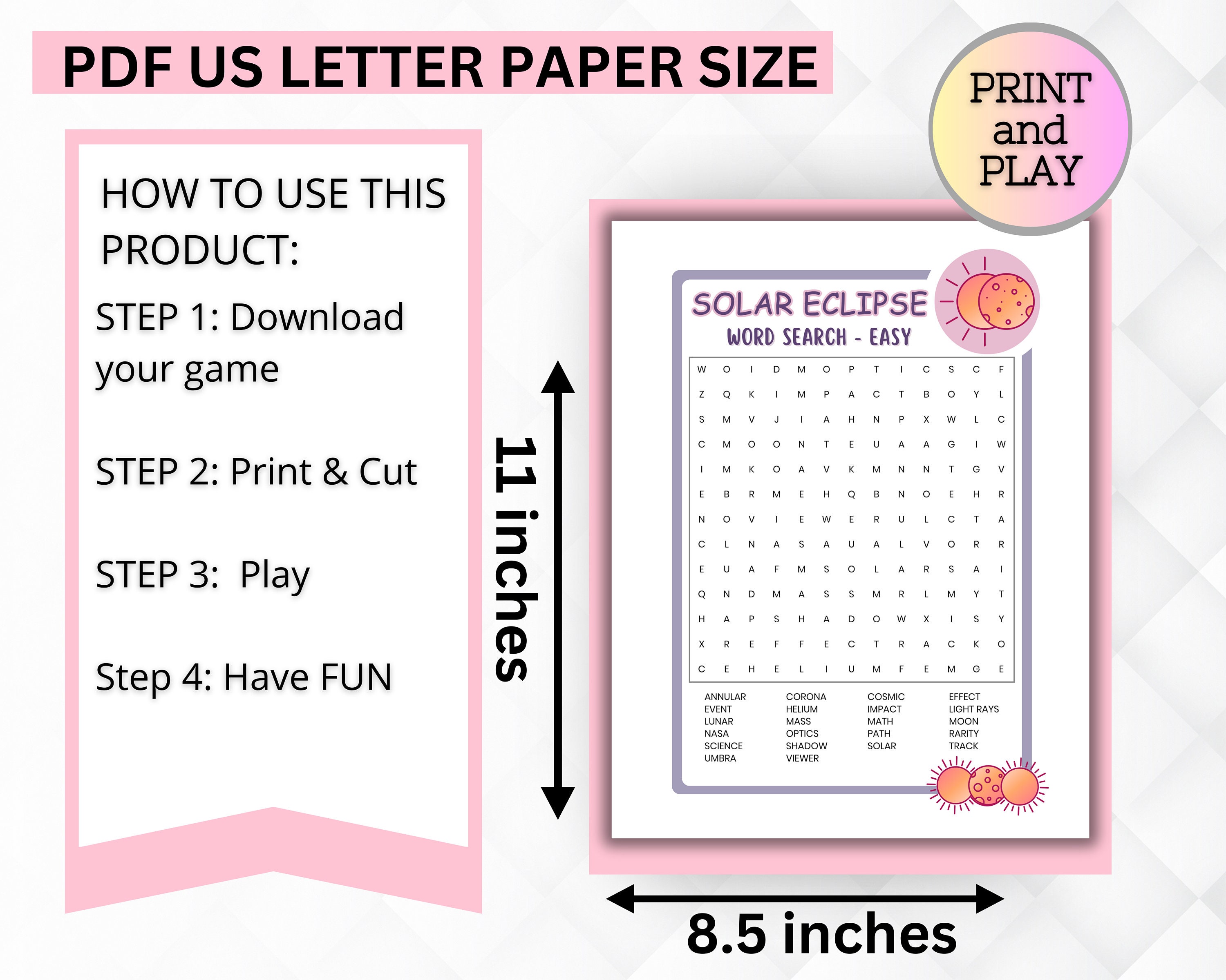 Solar Eclipse Game Bundle, Word Search, Name Game, Games for Kids ...