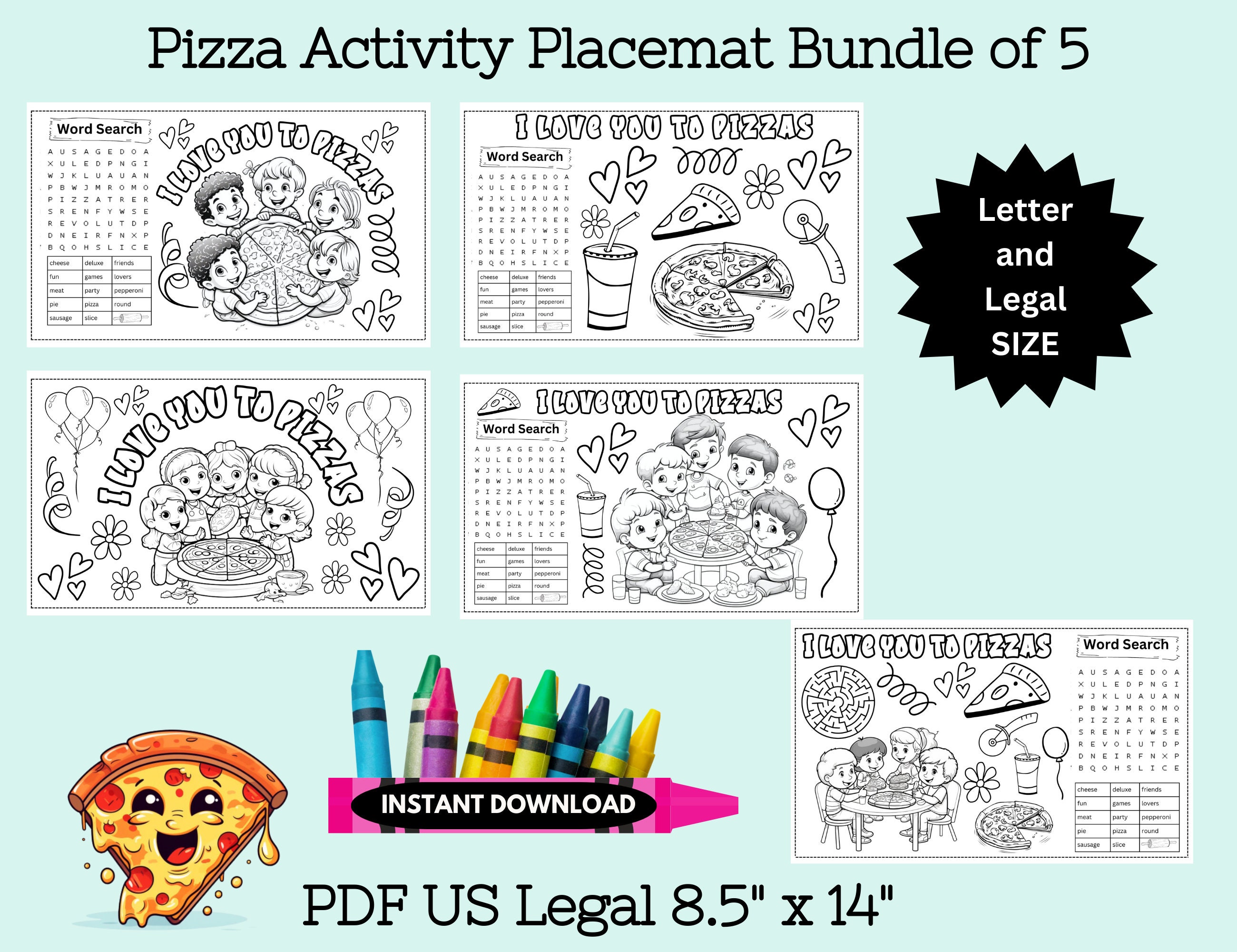 Love You to Pizzas Coloring Page Pizza Party Game Favors - Etsy
