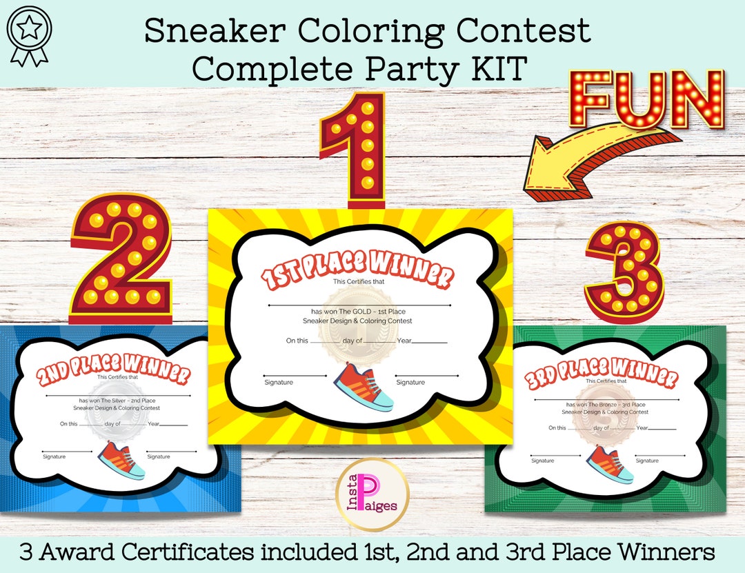 Sneaker Coloring Contest Party Game With Award Certificate Prizes ...
