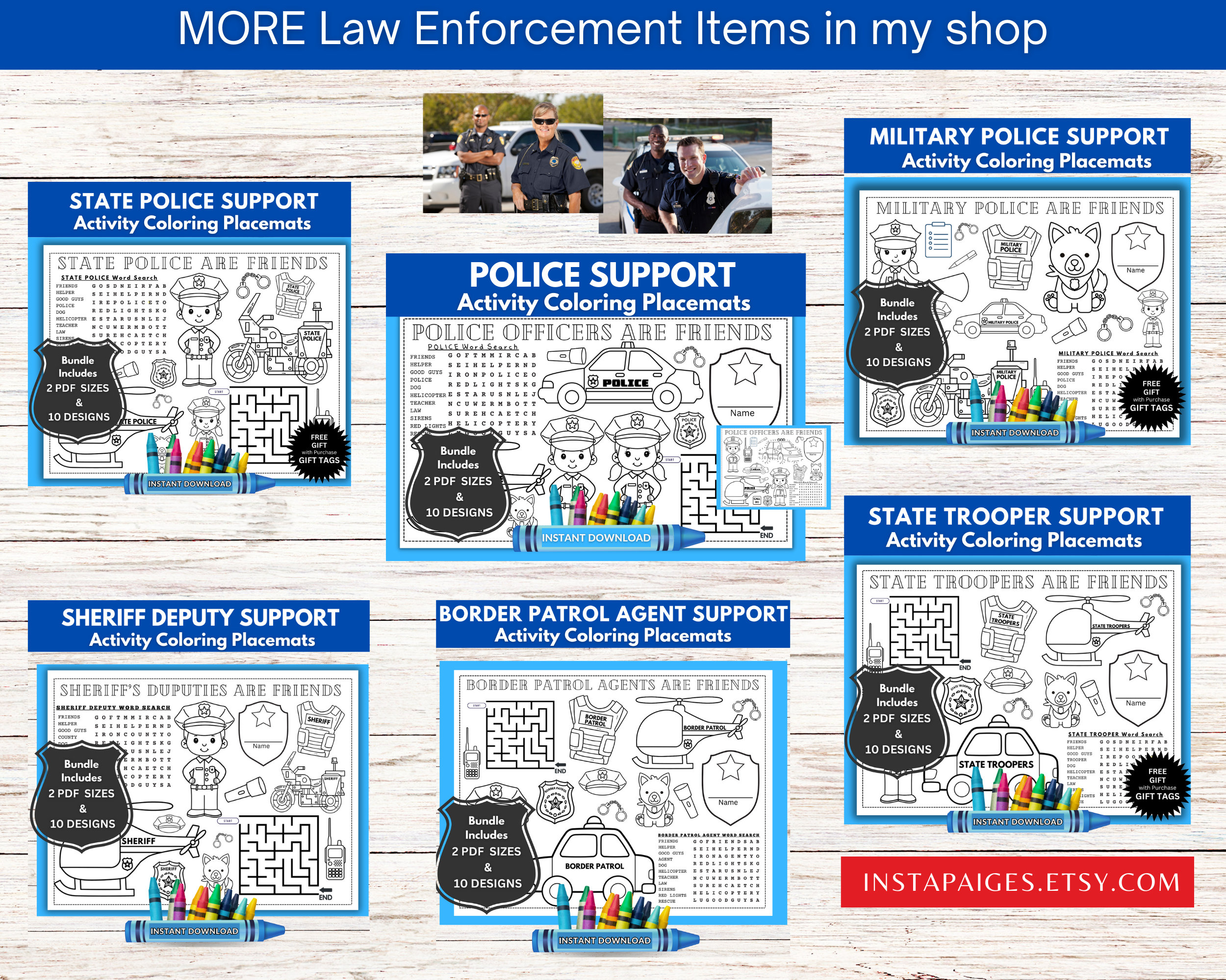 State Police Support Activity Coloring Placemats / Law Enforcement ...