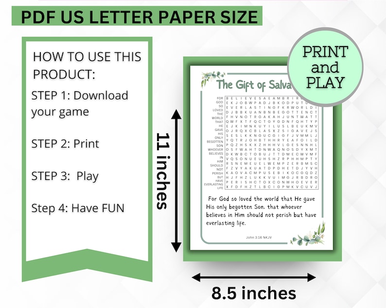 The Gift of Salvation Word Search, John 3 16, Plan of Salvation, Bible ...
