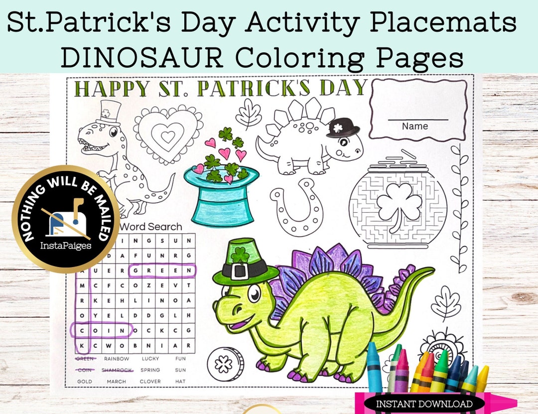 St Patrick Day Coloring Pages, Dinosaur Activity Mat, Saint Patrick ...